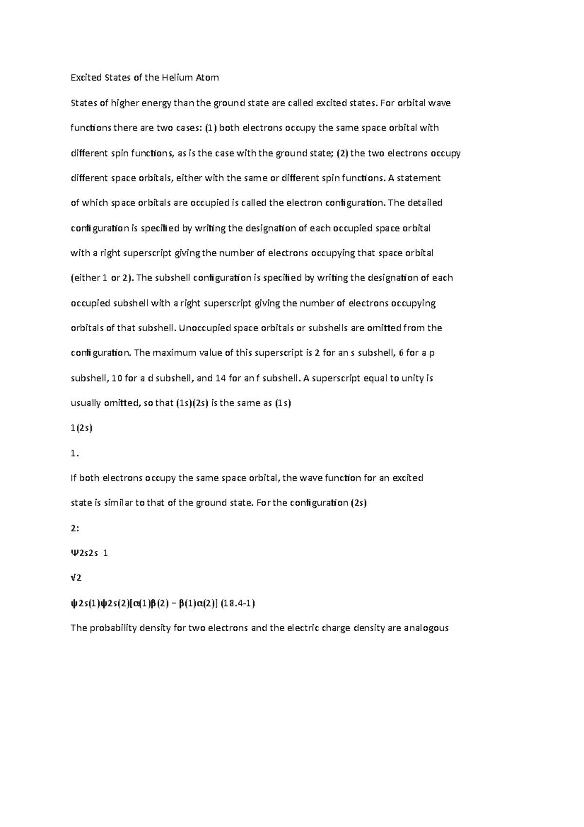 Excited States of the Helium Atom - For orbital wave functions there ...