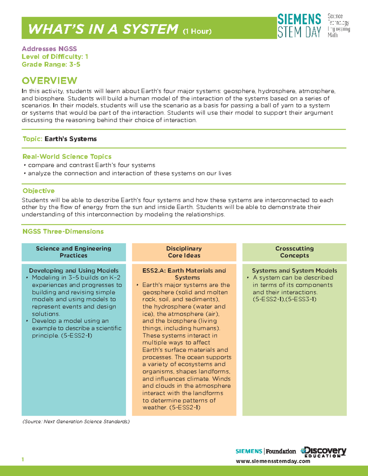 Activity What's In A System - Addresses NGSS Level of Difficulty: 1 ...