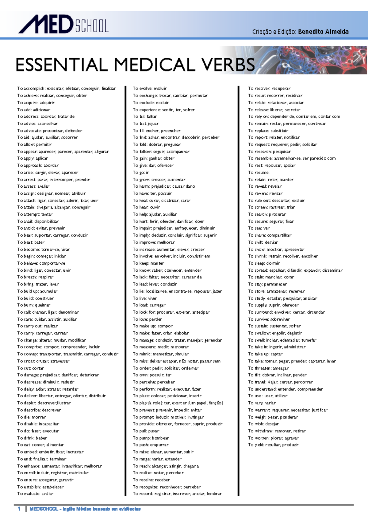 BSP - Common Medical English Verbs (port) - 1 MEDSCHOOL - Inglês Médico ...
