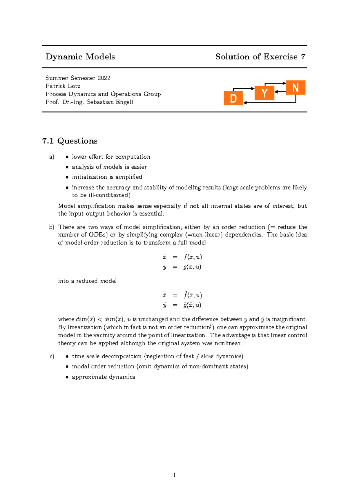 Dynamic Models Ss22 Tutorial 7 Sol Dynamic Models Solution Of Exercise 7 Summer Semester 2022