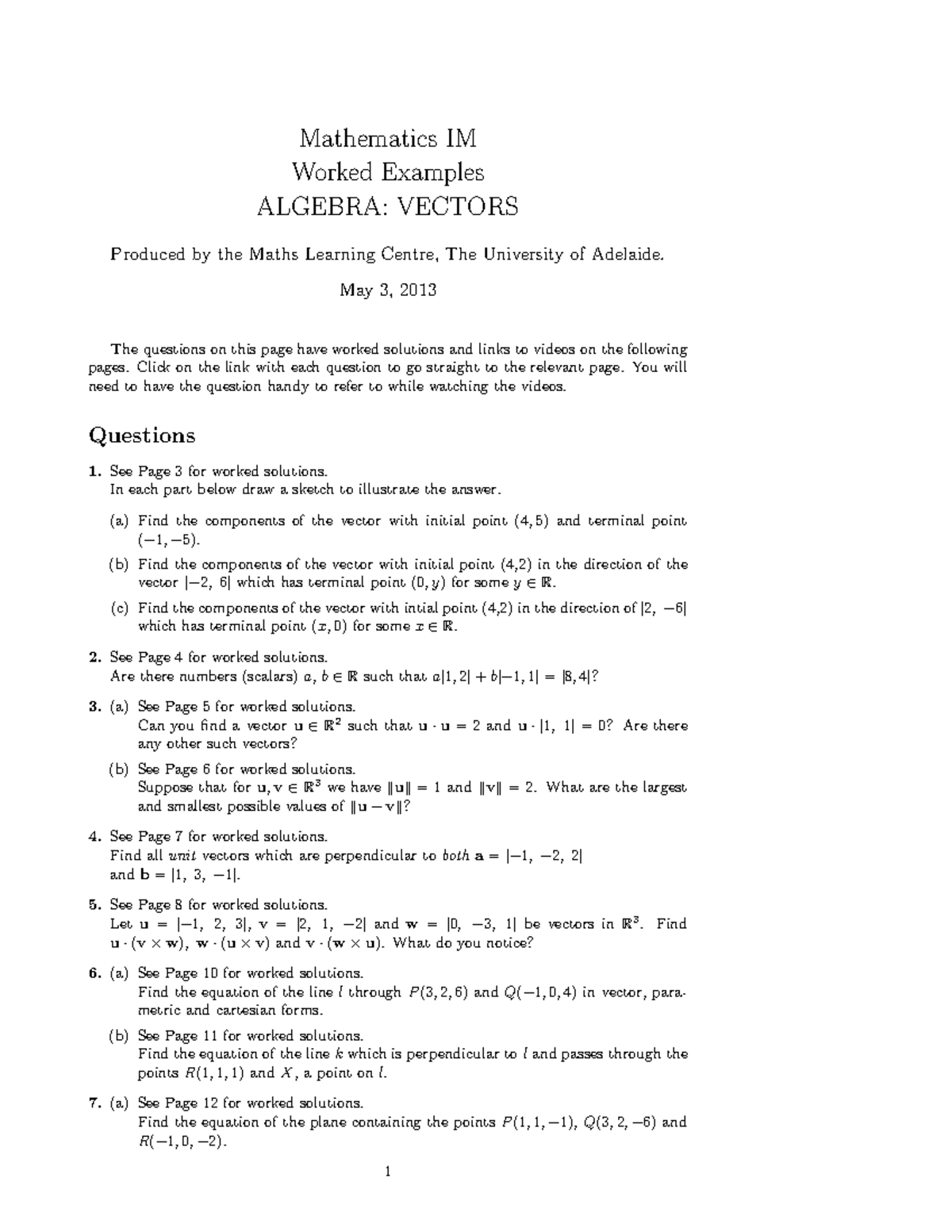 Maths 1m-examples-alg-vectors - Mathematics IM Worked Examples ALGEBRA ...