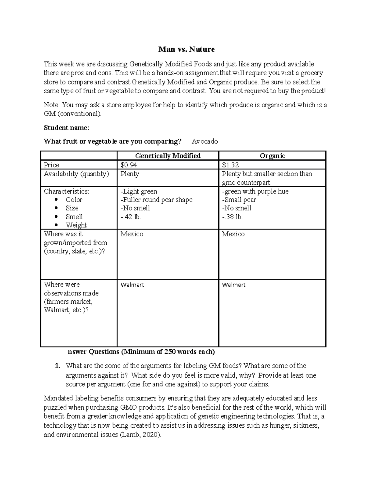 Man vs nature assignment - Man vs. Nature This week we are discussing ...