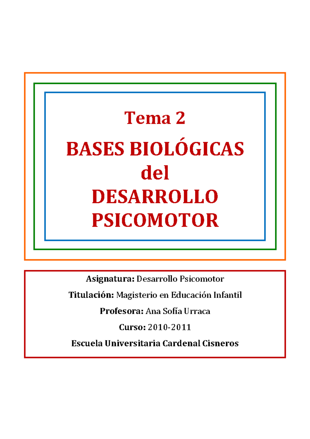 TEMA 2 Bases BiolÓgicas Desar. Psicomotor - Tema 2 BASES BIOLÓGICAS del DESARROLLO PSICOMOTOR ...
