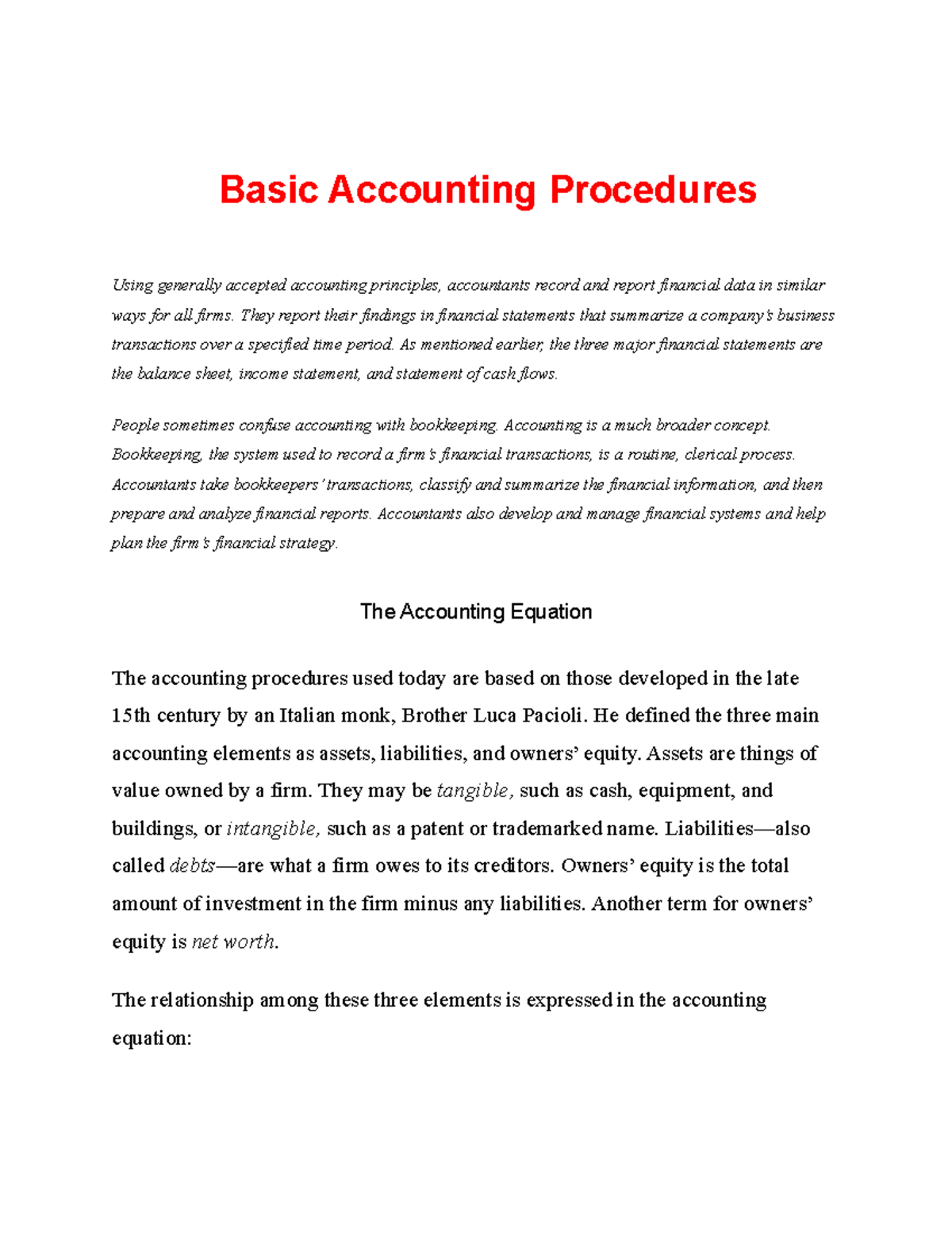 Basic Accounting Procedures - Basic Accounting Procedures Using ...