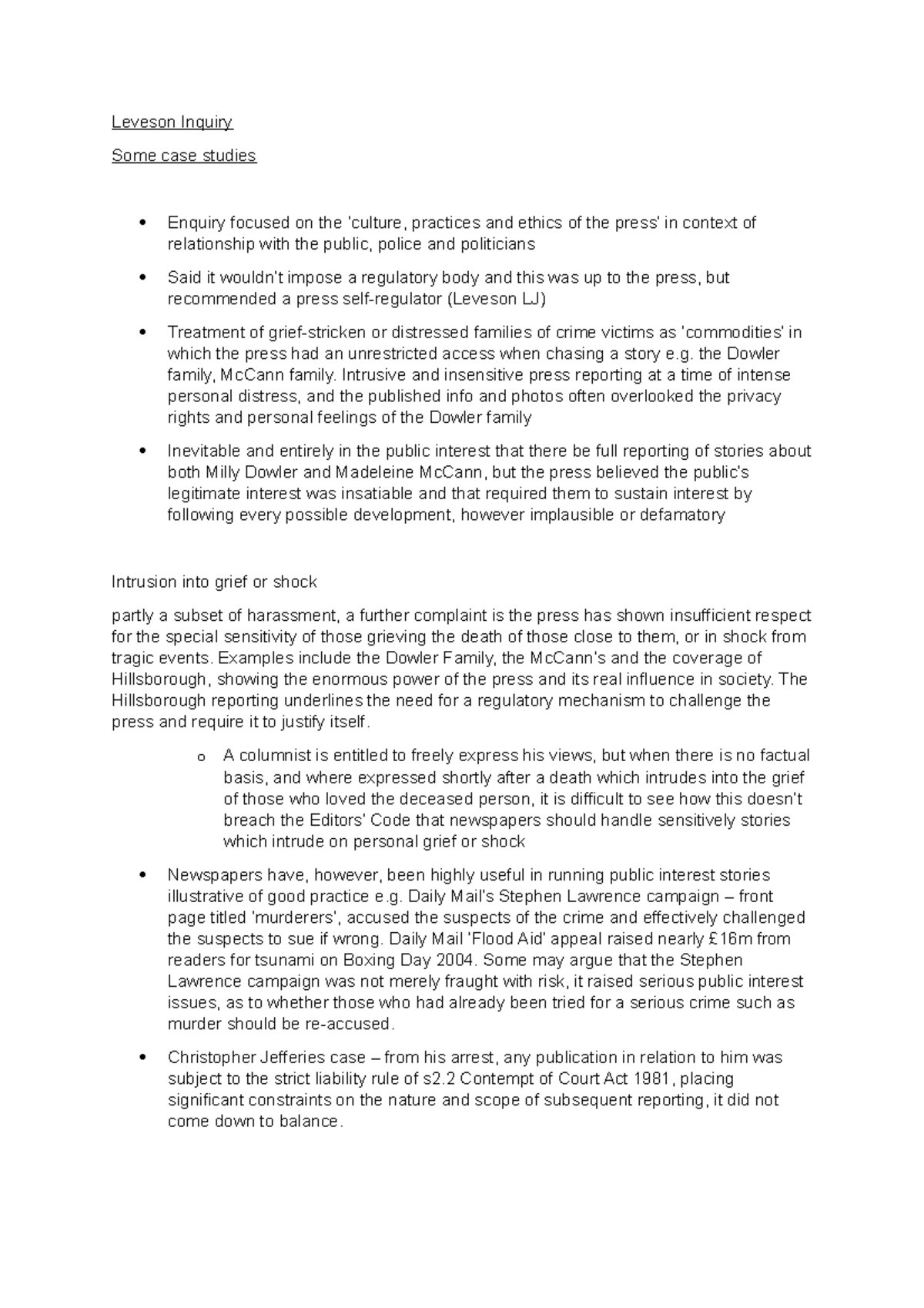 Leveson Inquiry - Leveson Inquiry Some case studies Enquiry focused on ...