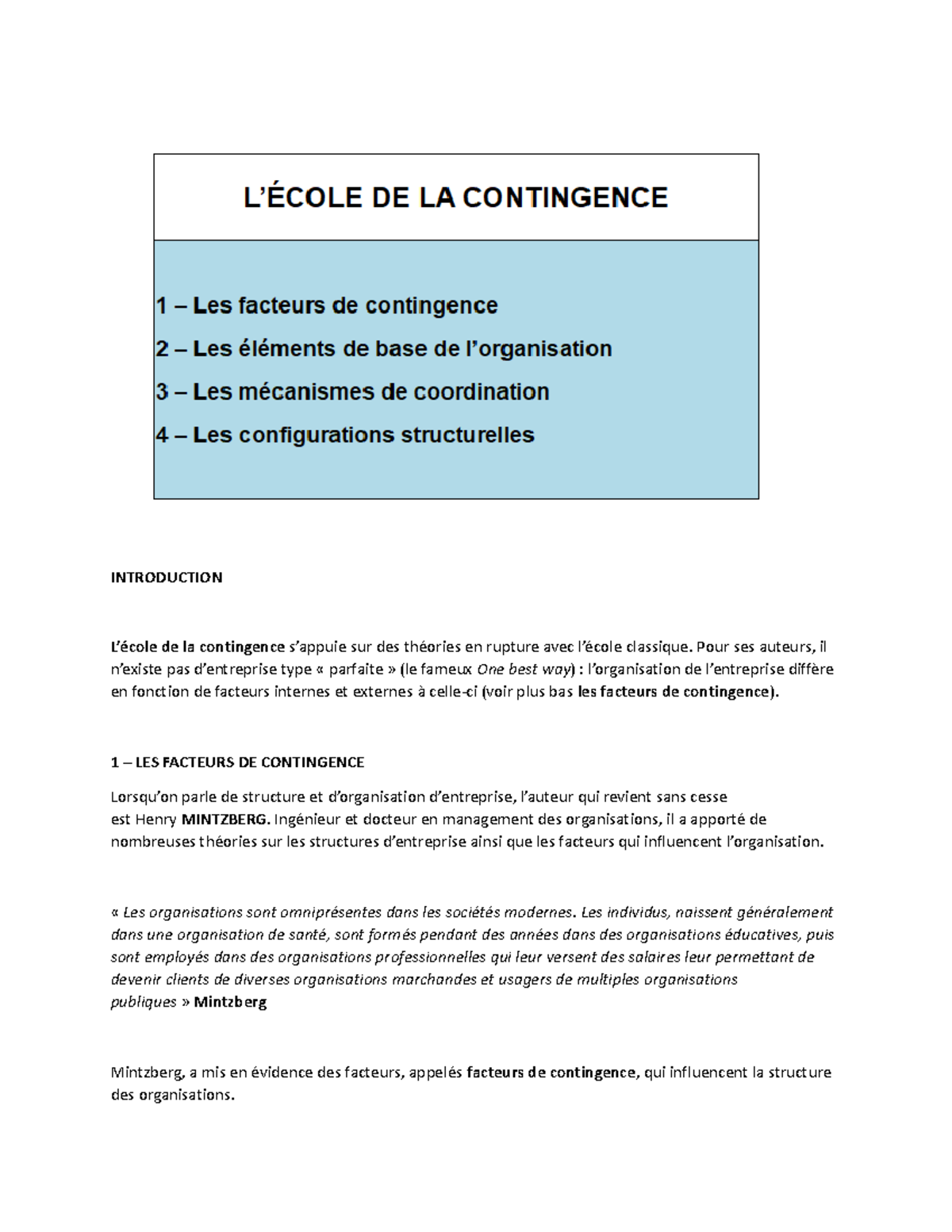 Lécole de la contingence - INTRODUCTION L’école de la contingence s ...