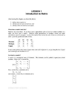Lesson 3 - Unary Operation - MATRIX Unary Matrix Operations After reading this lesson, you ...
