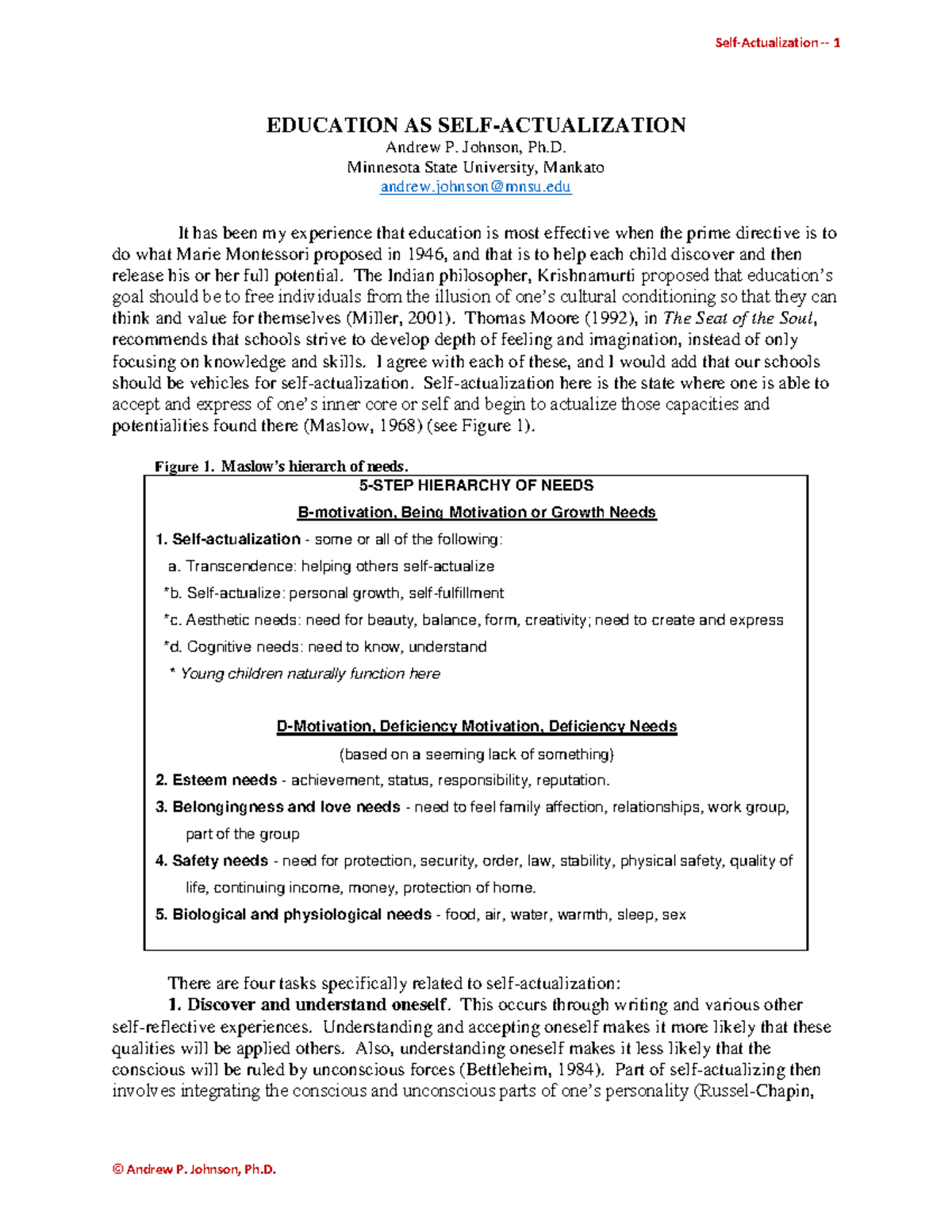 Education AS SELF Actualization - EDUCATION AS SELF-ACTUALIZATION ...