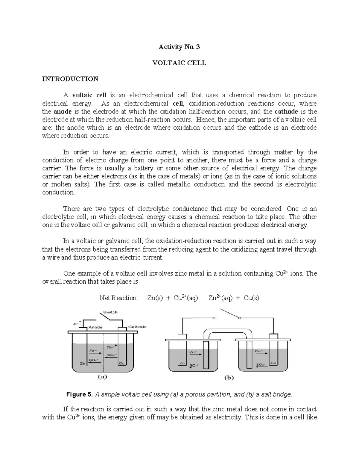 CHEM-ACT12 - Lab report act 12 - Activity No. 3 VOLTAIC CELL ...