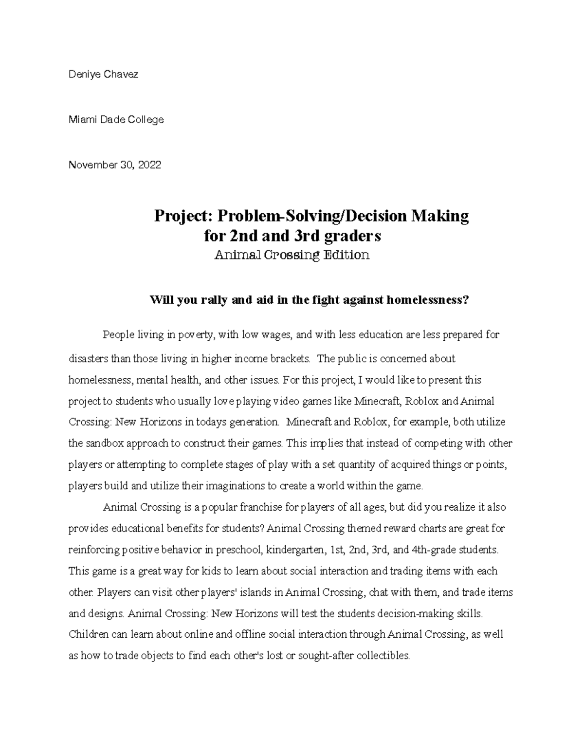 Project 2 Problem-Solving/Decision Making - Deniye Chavez Miami Dade ...