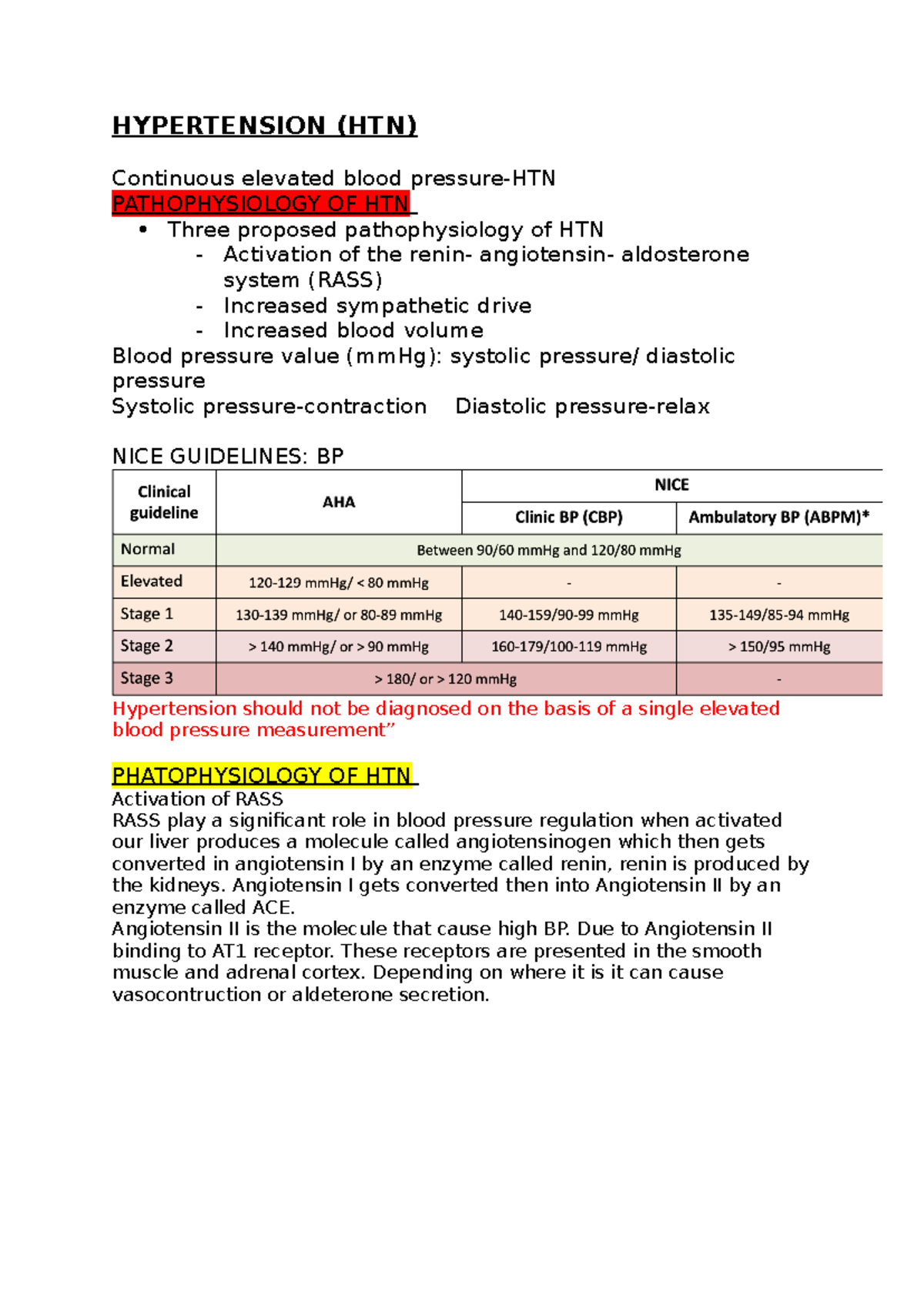 Hypertension - HYPERTENSION (HTN) Continuous elevated blood pressure ...