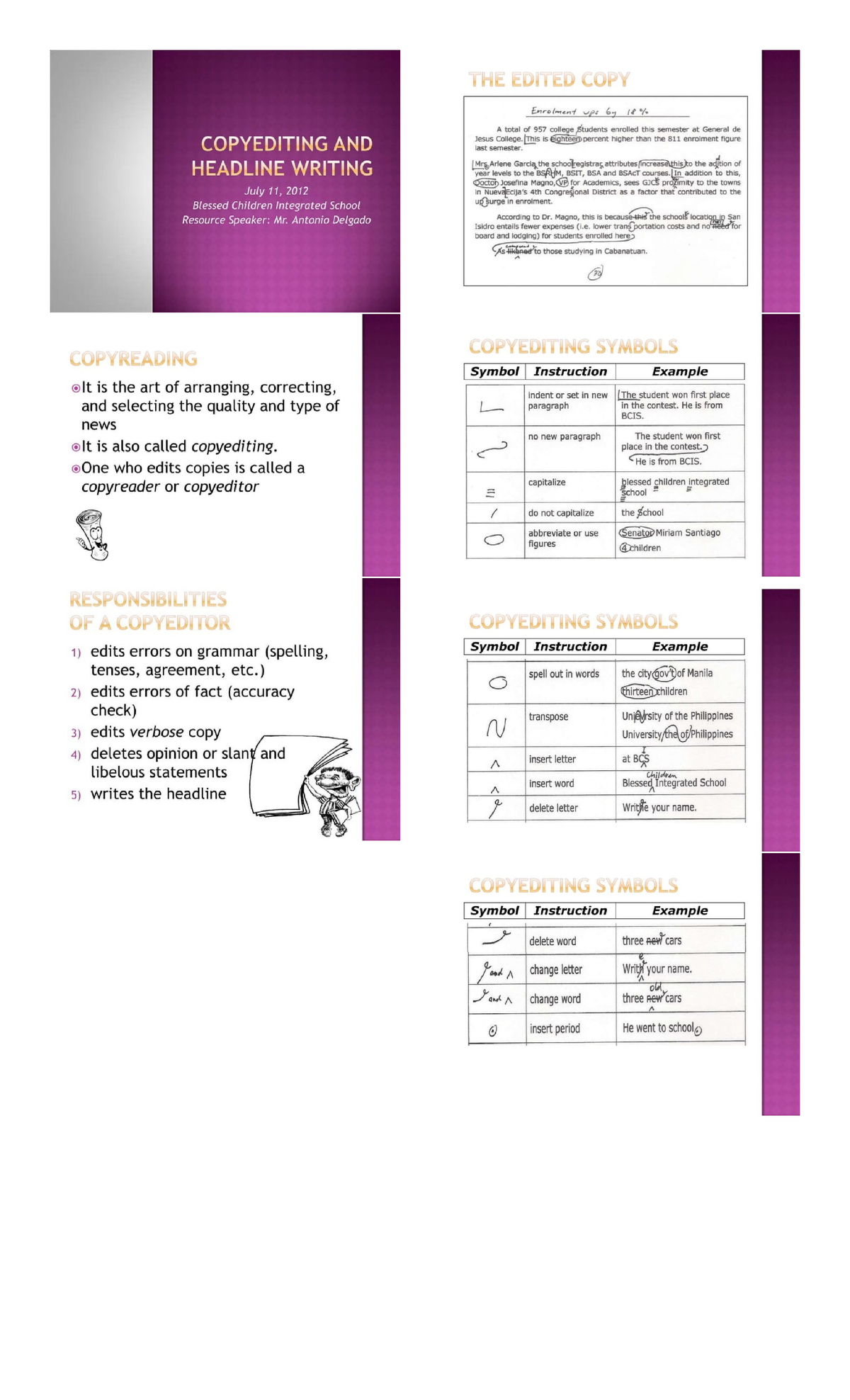 Copyreading and healine - THE EDITED COPY Enrolment ups A total of 957 ...