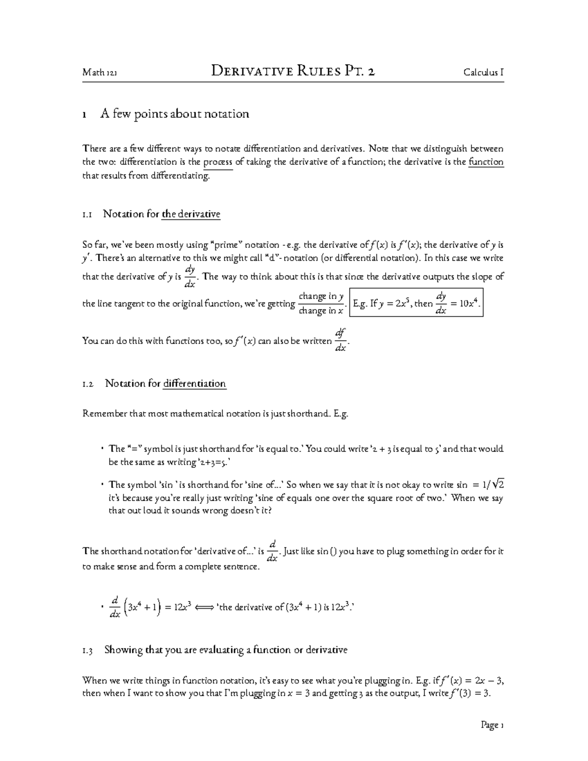 Derivatives Pt 2 Solutions - 1 A few points about notation There are a ...