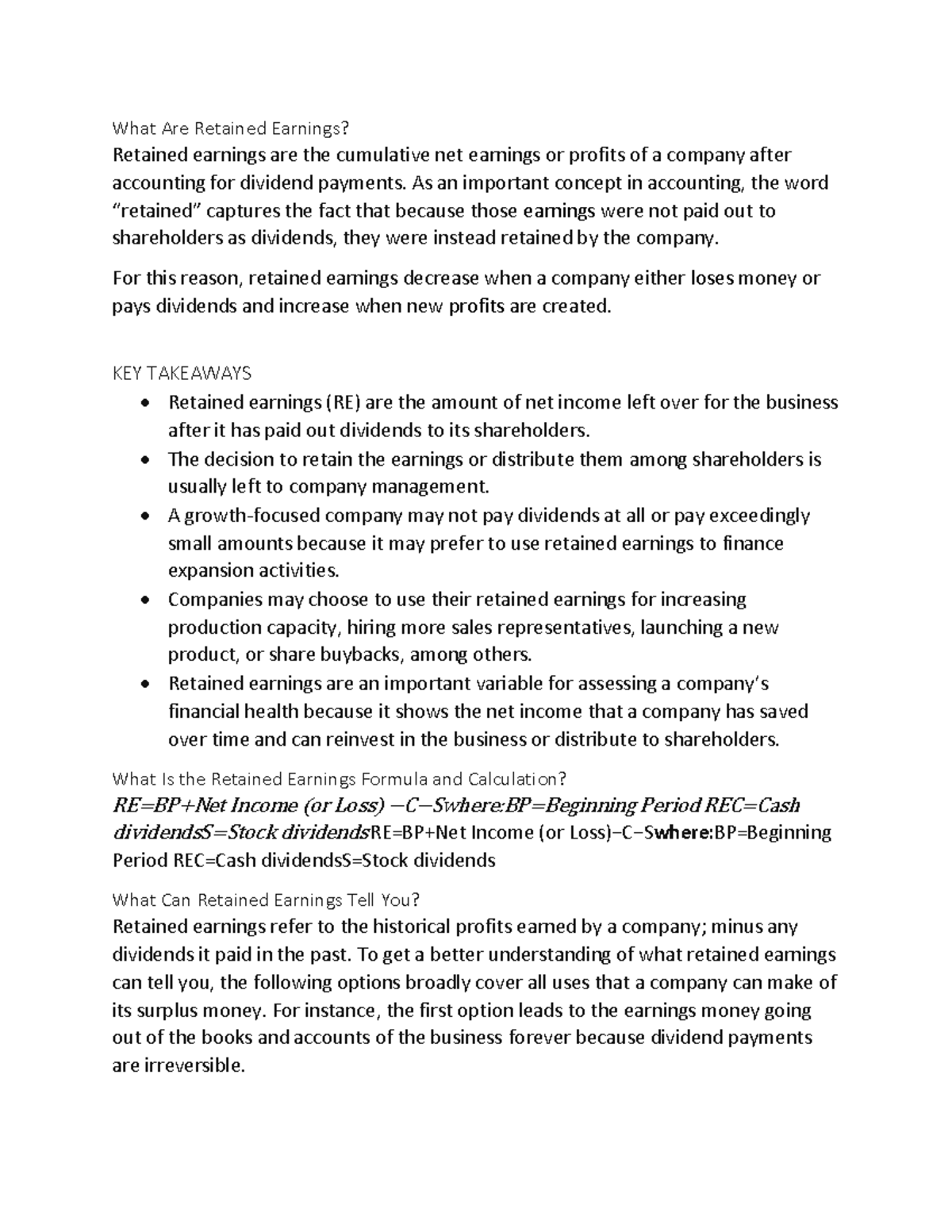 Retained Earnings - Lecture Notes - What Are Retained Earnings ...