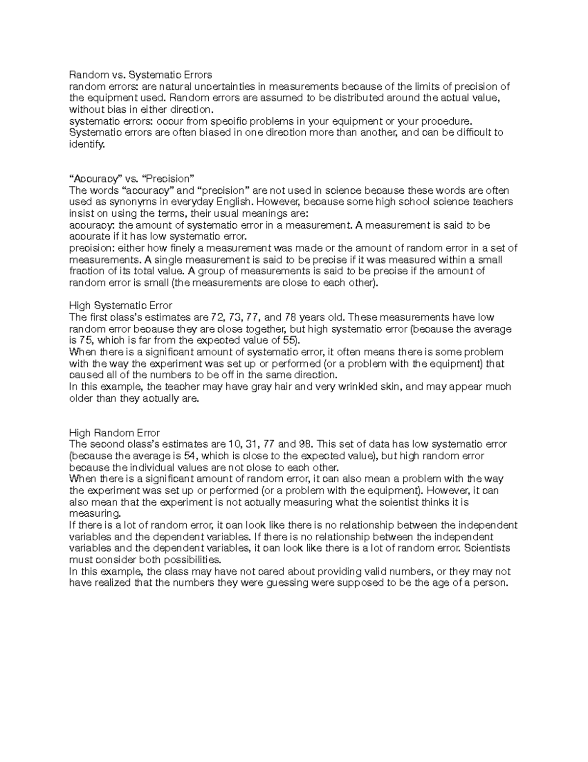 Physics 9 - Notes - Random vs. Systematic Errors random errors: are ...