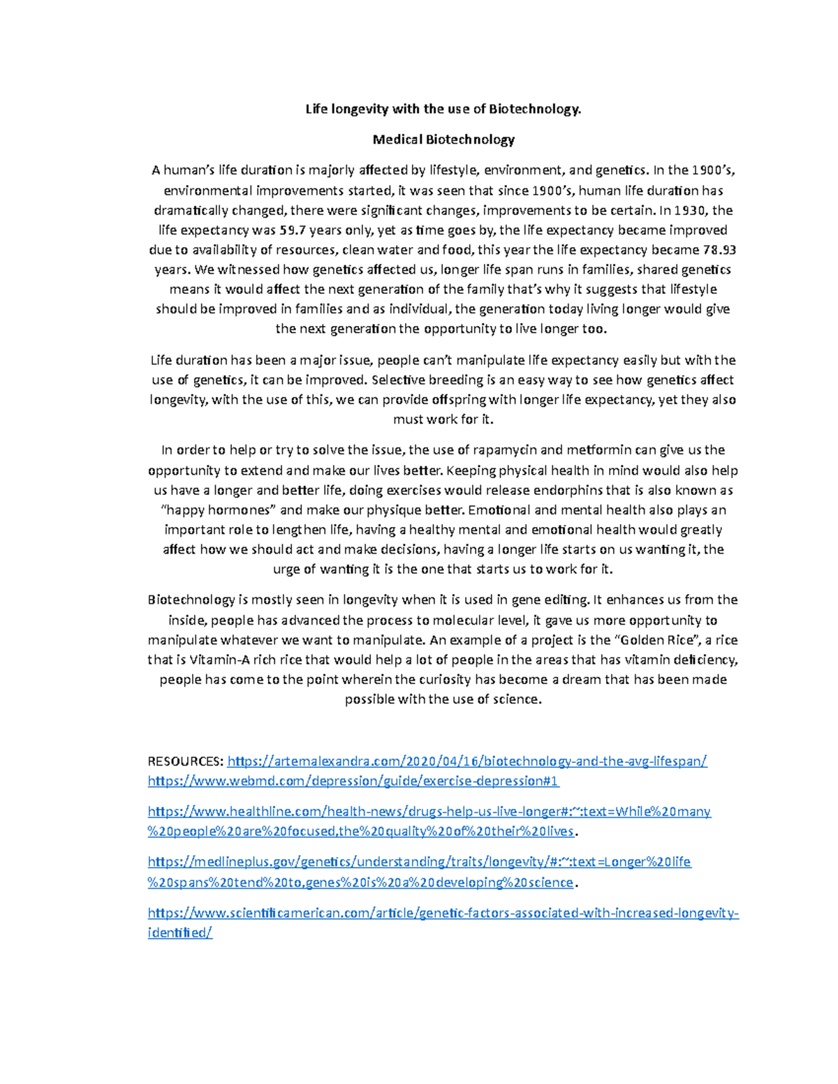 Life longevity with the use of Biotechnology - Thesis - La Salle ...