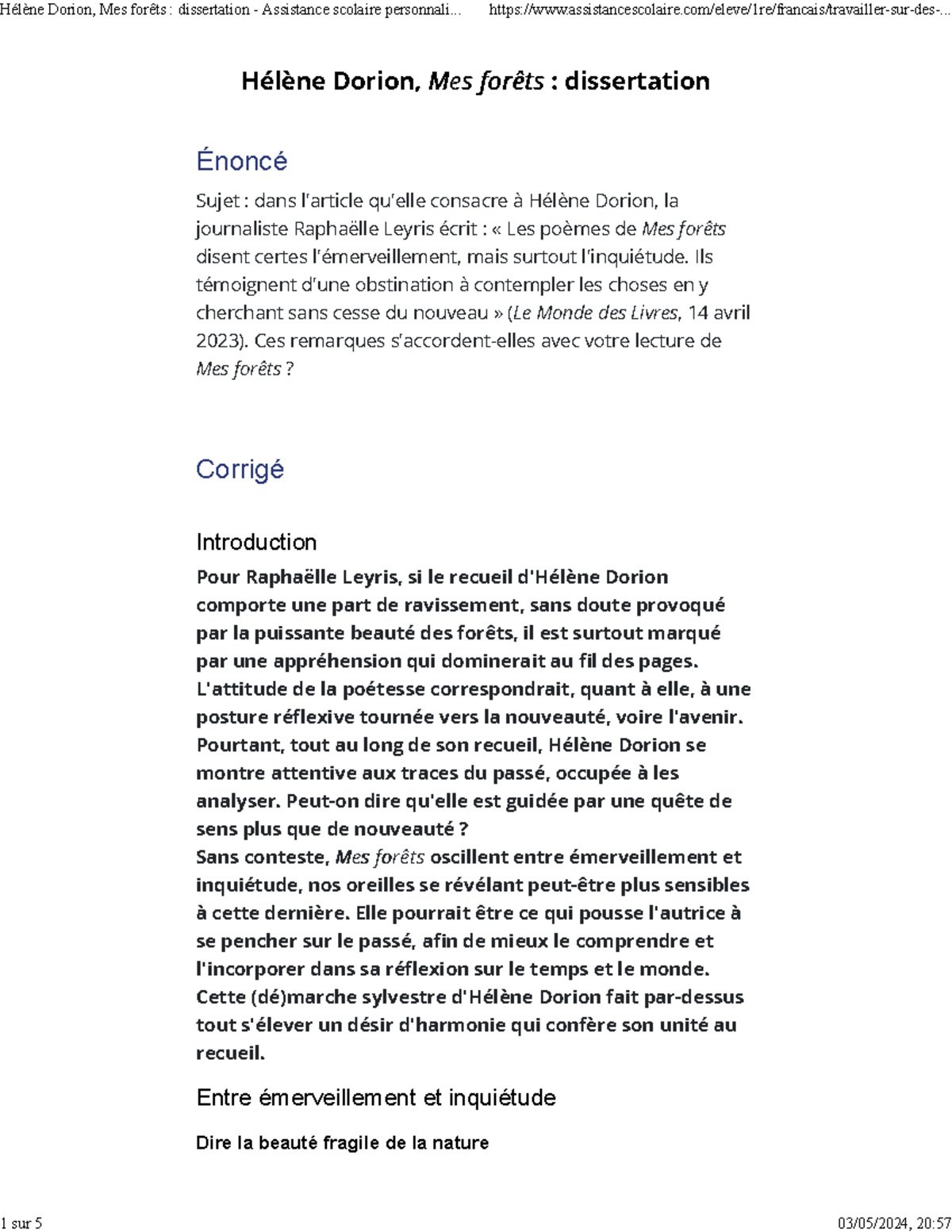 Hélène Dorion, Mes forêts dissertation - Hélène Dorion, MMeess ffoorrêêttss : dissertation ...