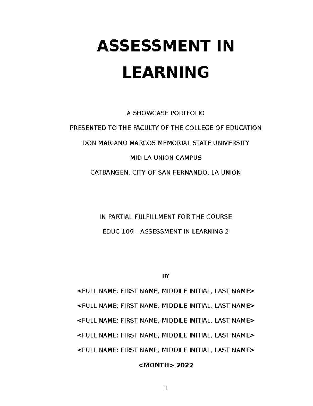 Showcase Portfolio ( Template) revised - ASSESSMENT IN LEARNING A ...