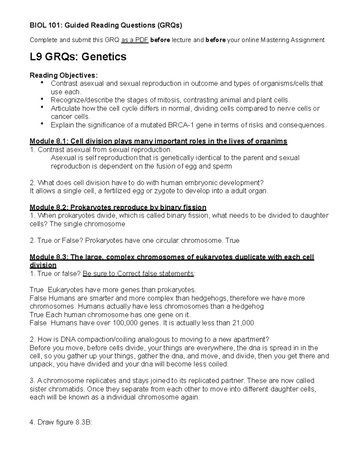 Lesson 9 GRQs Mitosis, Development, and Cancer - Complete and submit ...
