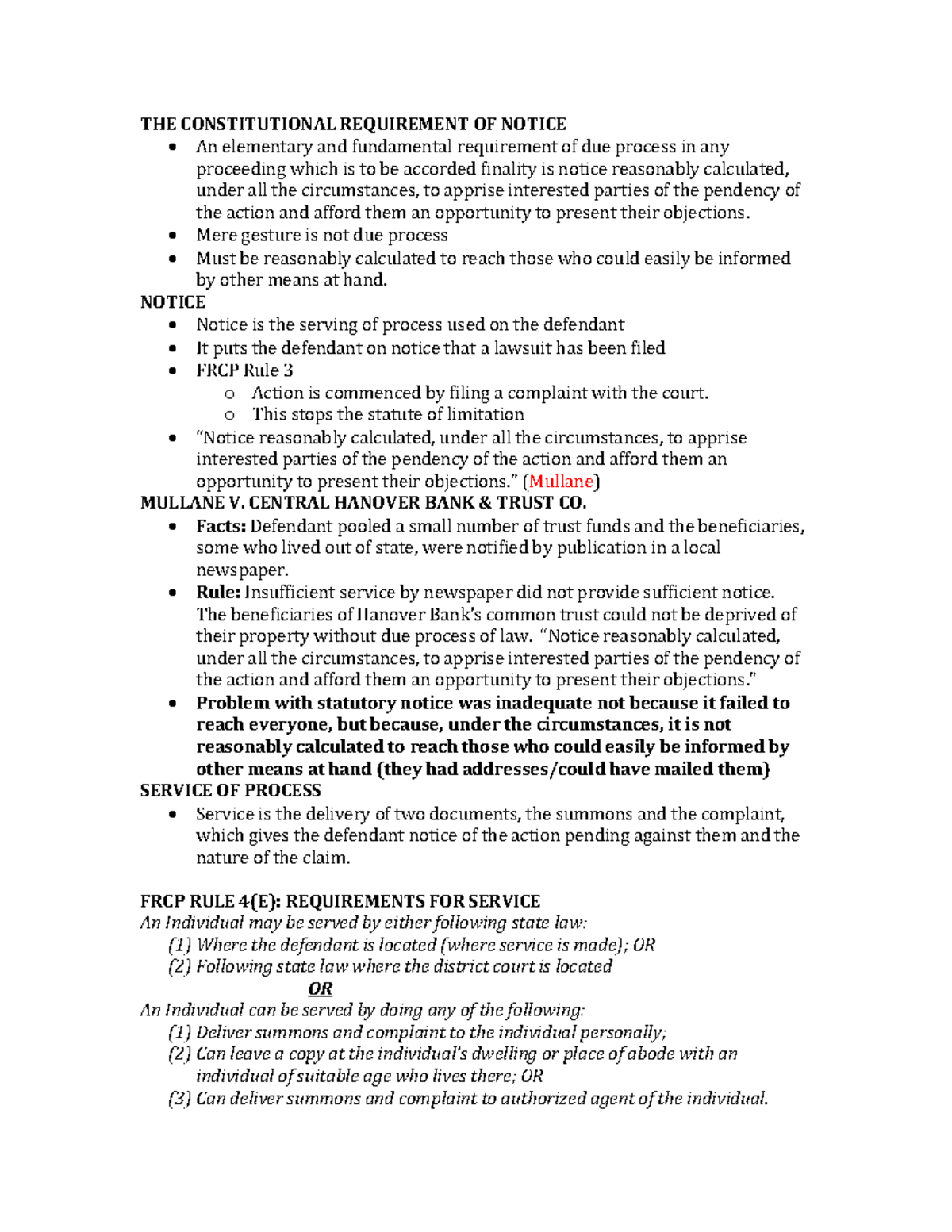 Fedcivprocrw - Outline - THE CONSTITUTIONAL REQUIREMENT OF NOTICE An ...