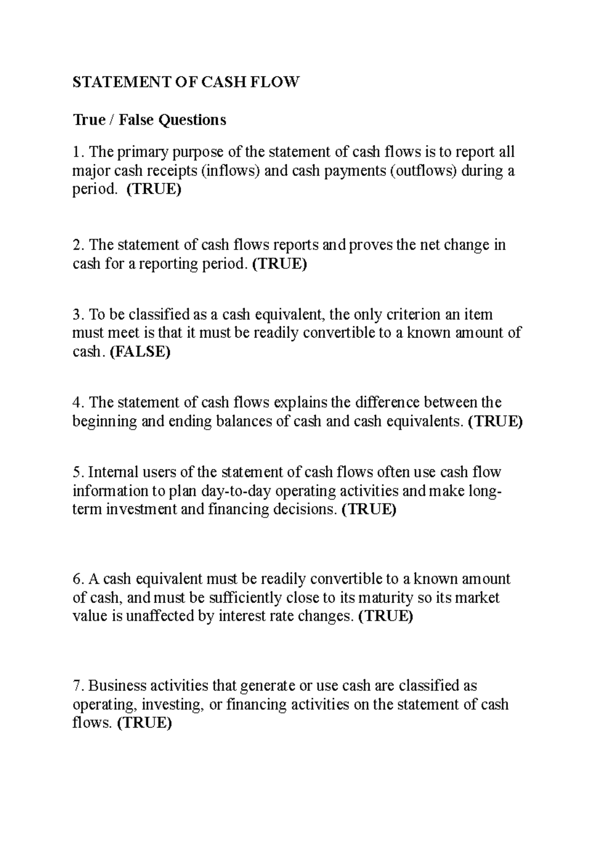 Exercise for Statement OF CASH FLOW 1-2022 - STATEMENT OF CASH FLOW ...