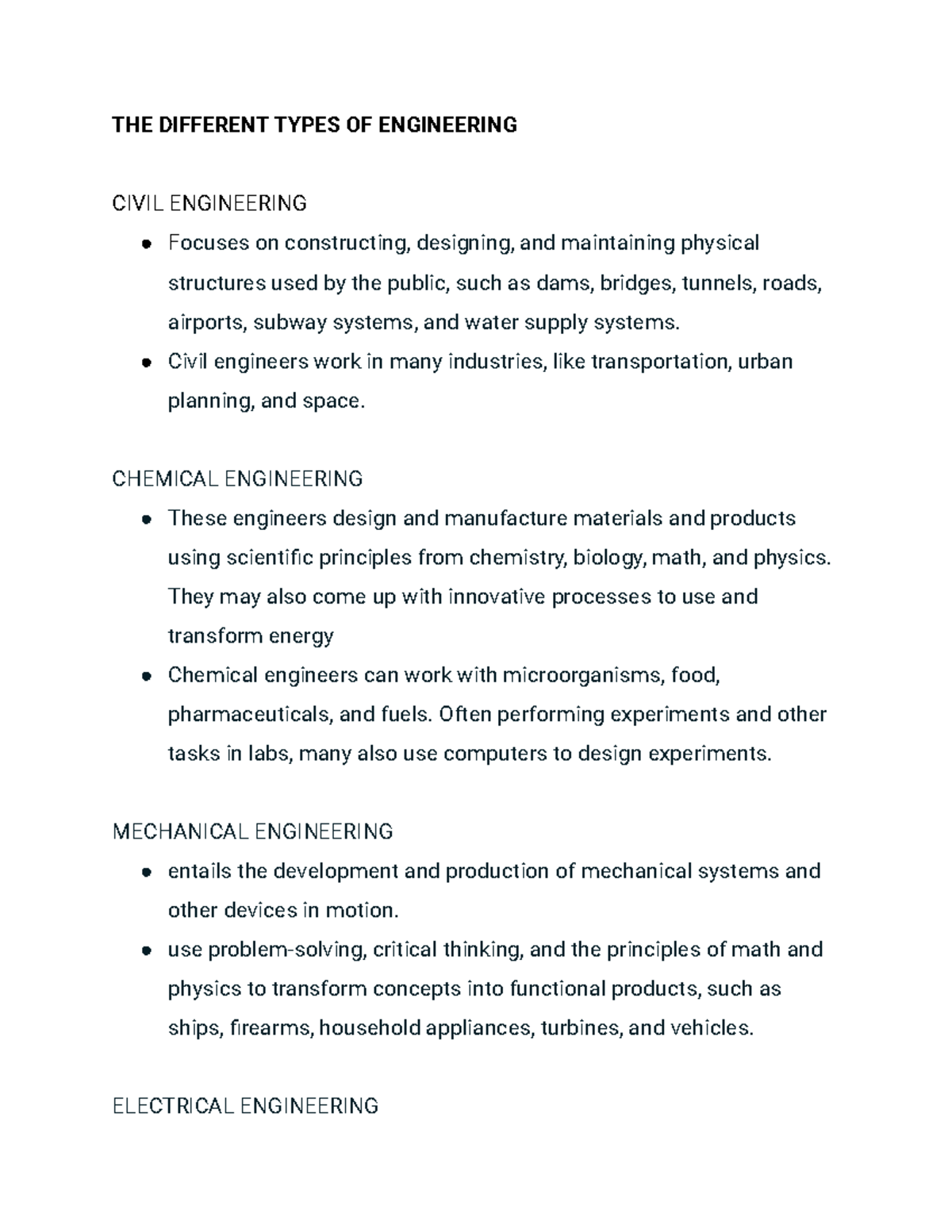 THE Different Types OF Engineering - THE DIFFERENT TYPES OF ENGINEERING ...