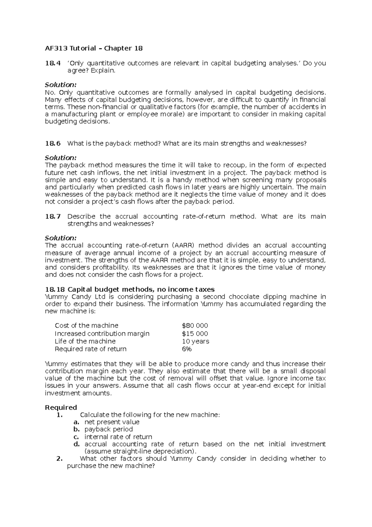 Tutorial - chapter 18 - AF313 Tutorial – Chapter 18 18 ‘Only quantitative outcomes are relevant ...