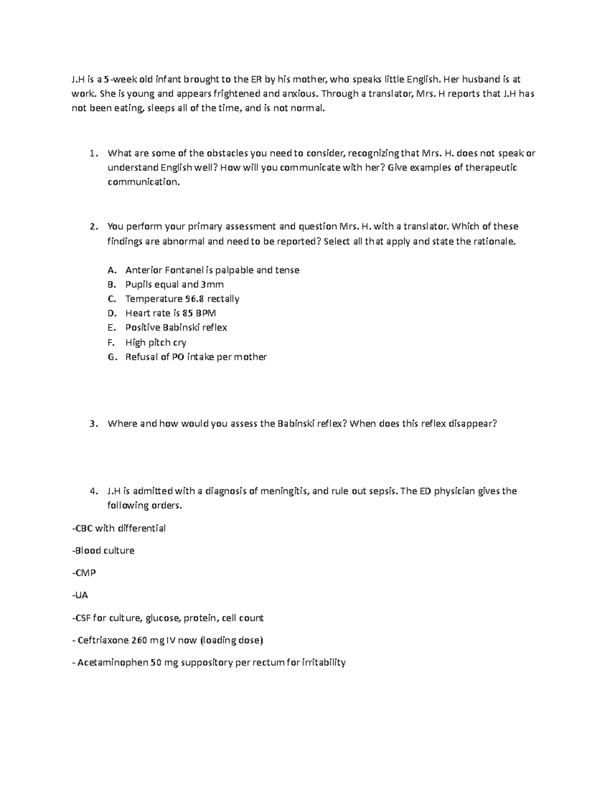 Peds case sudy 1 (1) - pediatric case study - J is a 5-week old infant ...