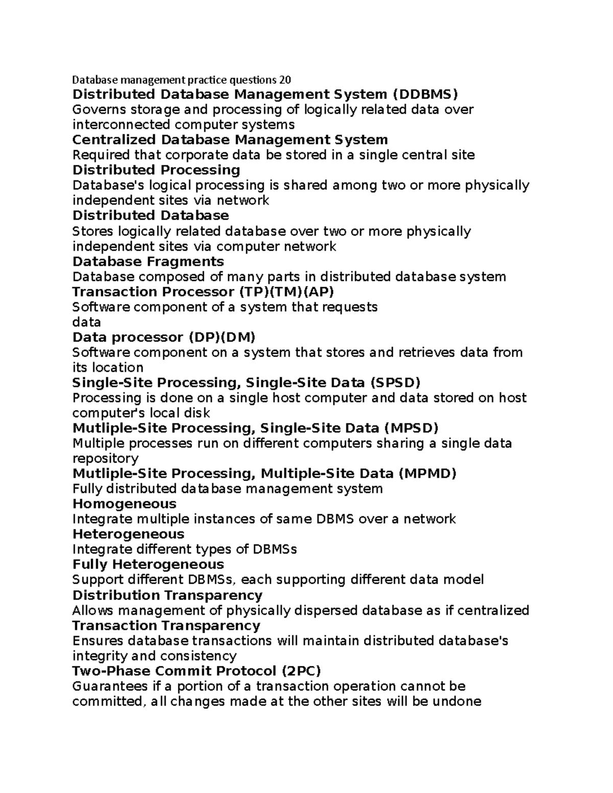 Database management practice questions 20 - Studocu