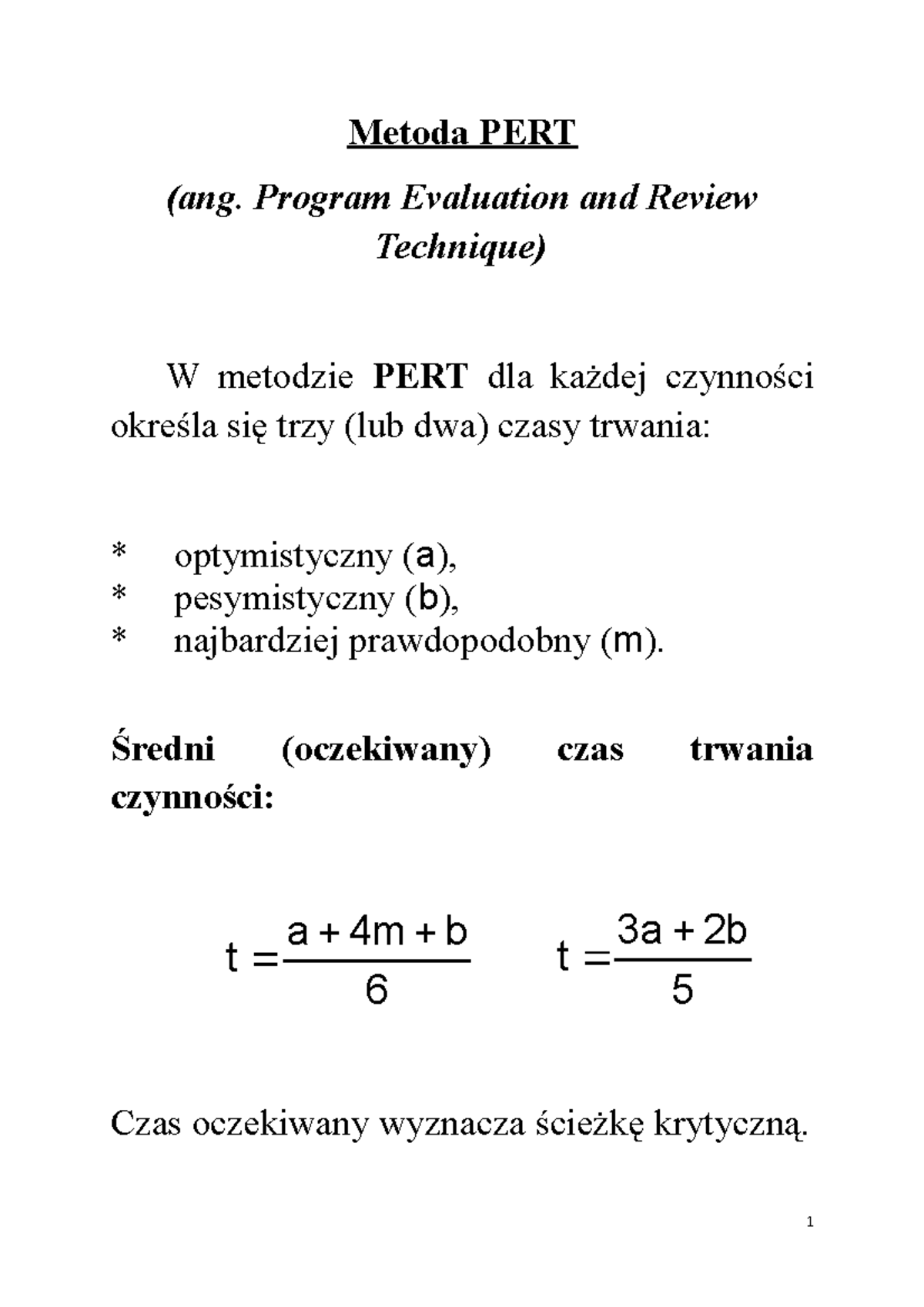 PERT method in Project Scheduling - Metoda PERT (ang. Program ...