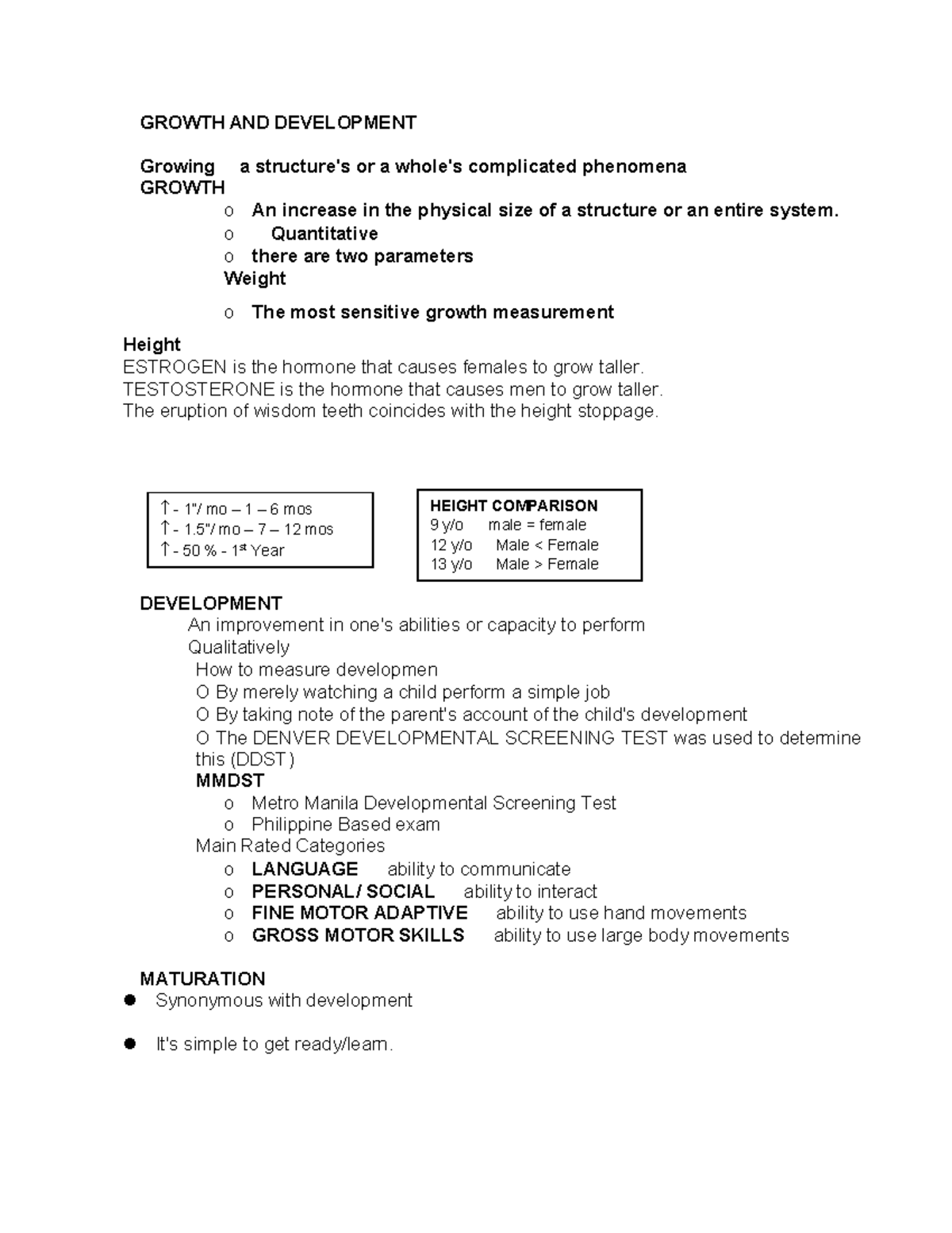 Growth AND Development - Fundamentals of nursing - UBian - Studocu