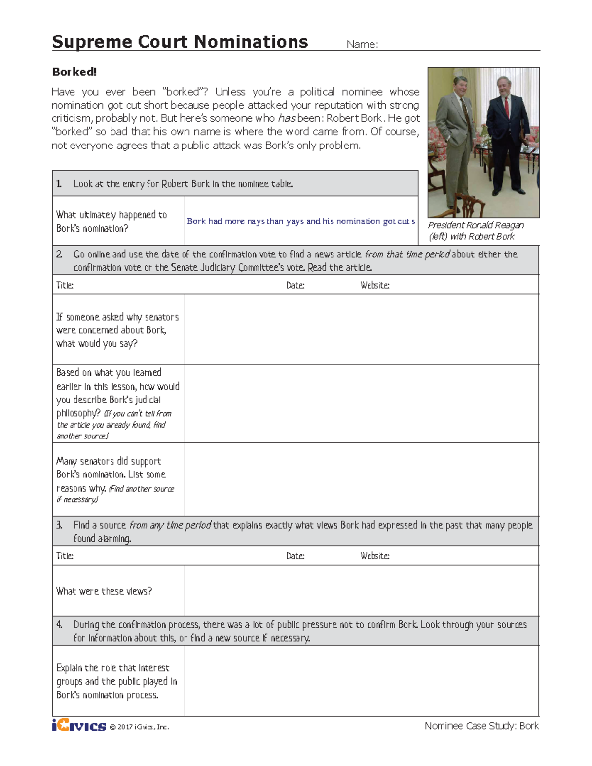 Supreme Court Nom case study Bork fillable - © 2017 iCivics, Inc ...