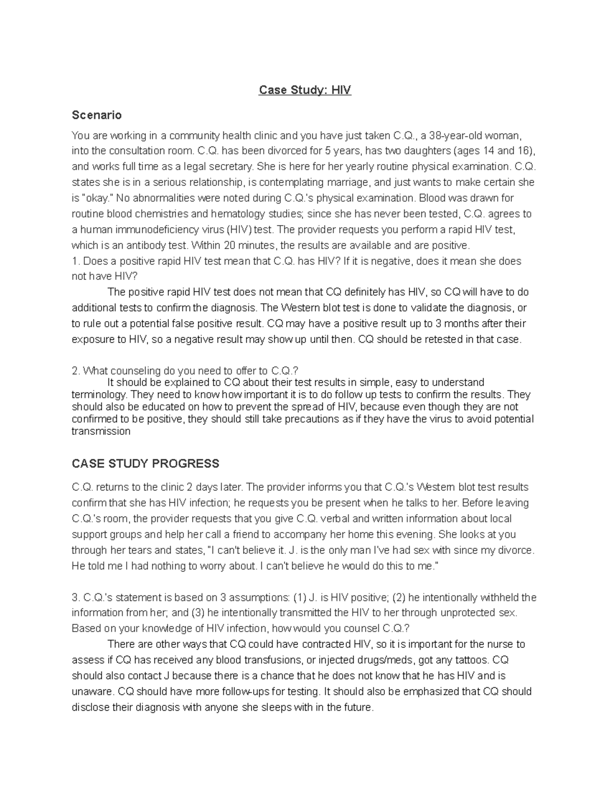 Module 16 HIV Case Study Student updated - Case Study: HIV Scenario You ...