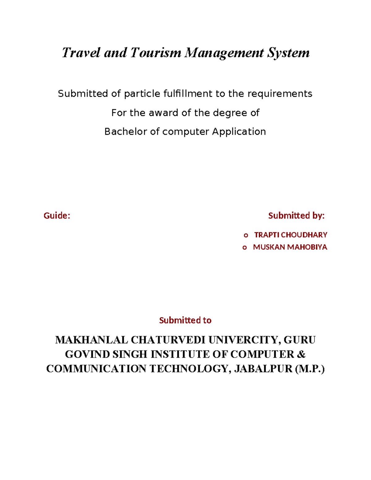 Travel and Tourism Management System - Travel and Tourism Management ...