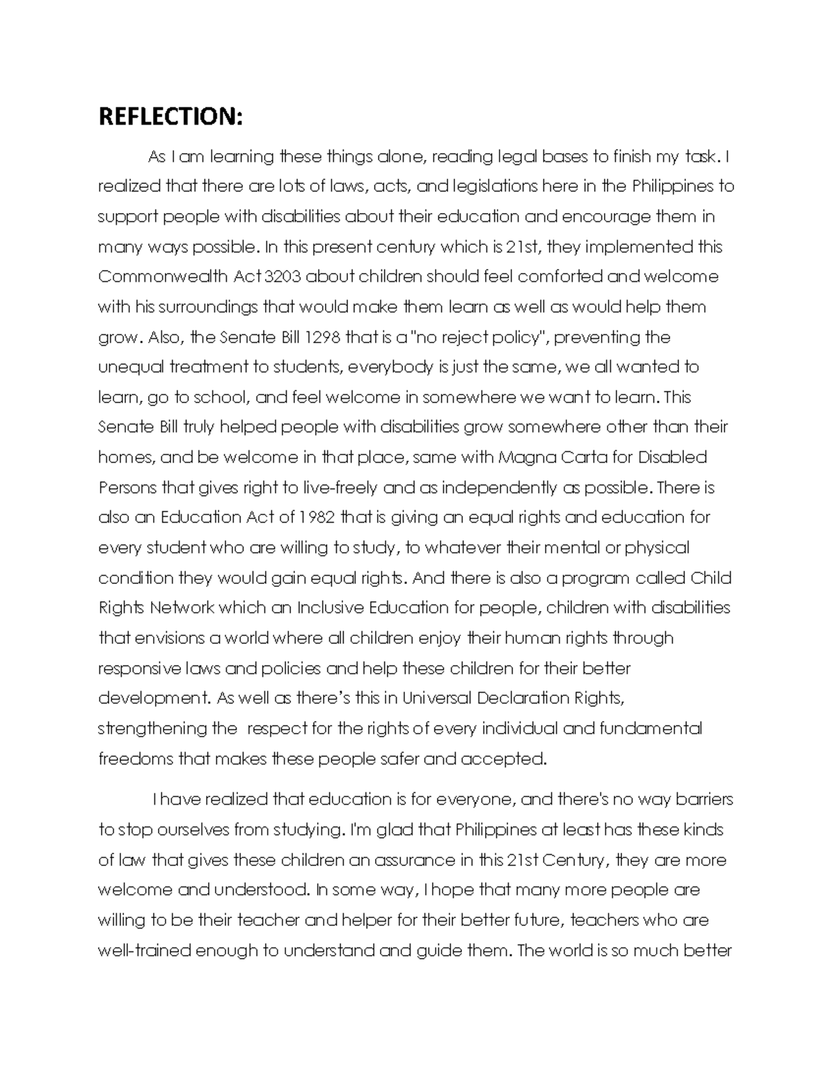 THE Rights OF Children WITH Special Needs IN Education - REFLECTION: As ...