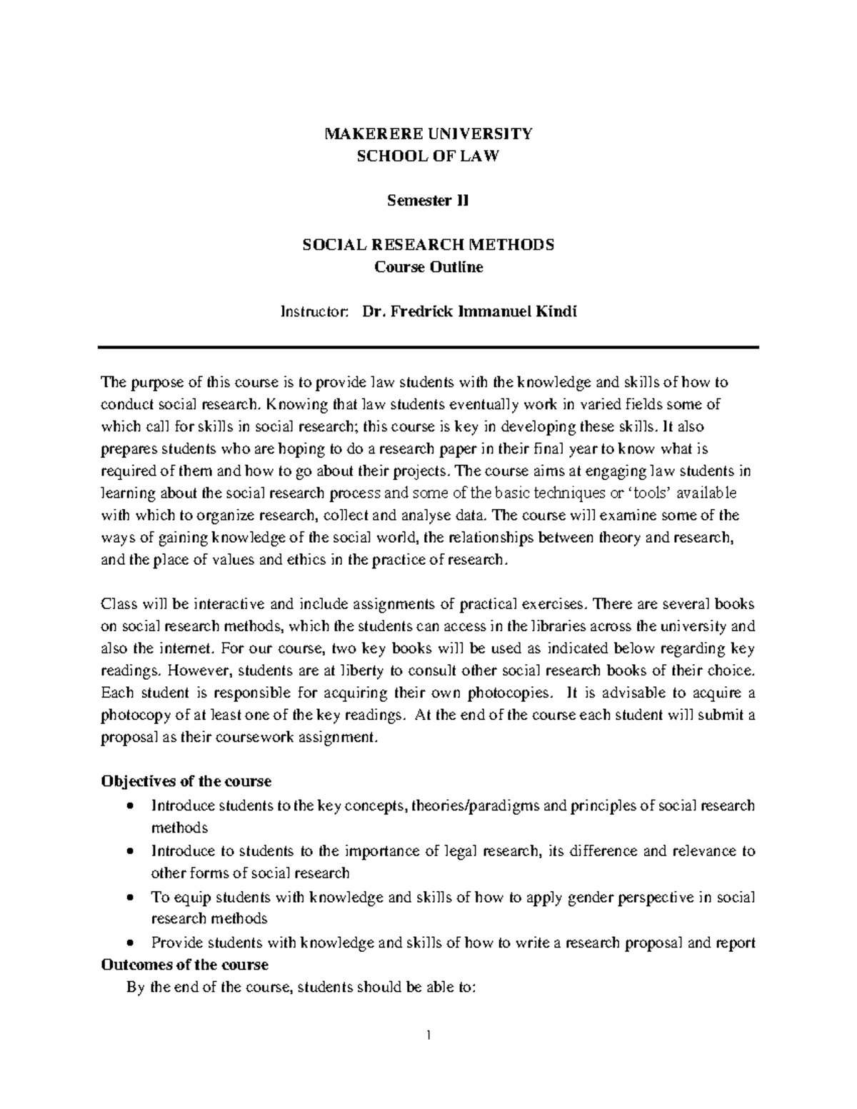Social Research Notes - MAKERERE UNIVERSITY SCHOOL OF LAW Semester II ...
