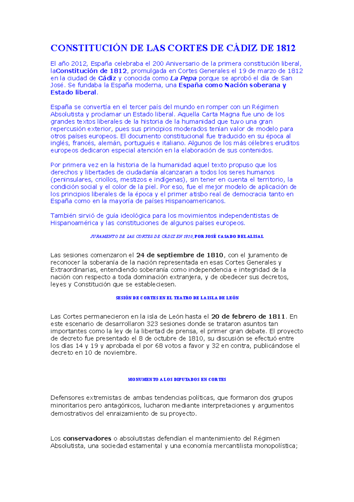 Constitución DE LAS Cortes DE Cádiz DE 1812 - CONSTITUCIÓN DE LAS ...