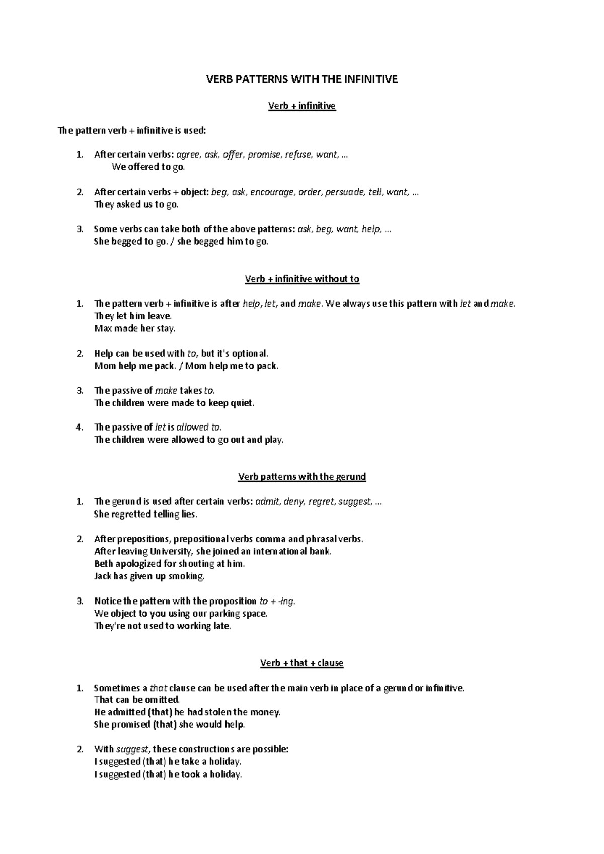 Verb patterns with the infinitive - VERB PATTERNS WITH THE INFINITIVE ...