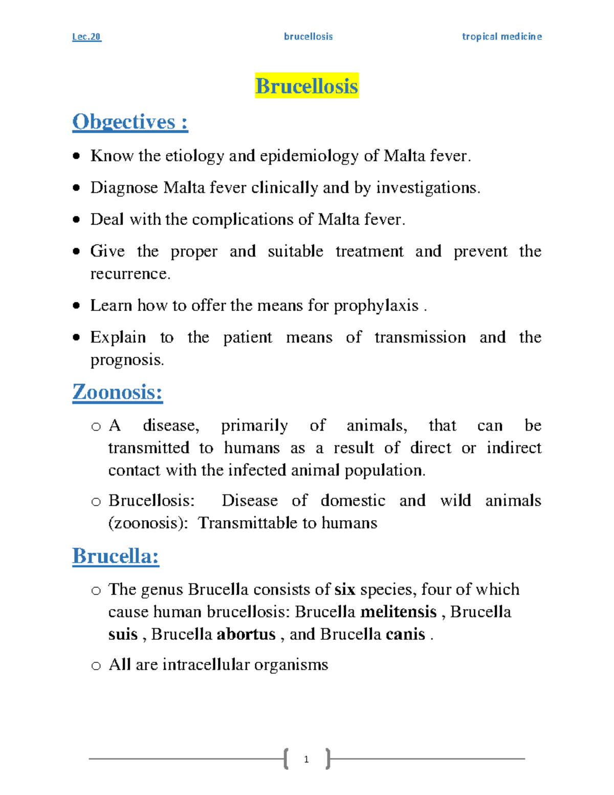 Brucellosis - Brucellosis Obgectives : Know the etiology and ...