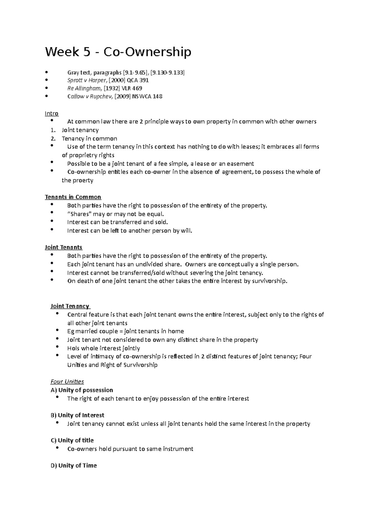 Co-ownership - LLB 270 co-ownership - Week 5 - Co-Ownership Gray text ...