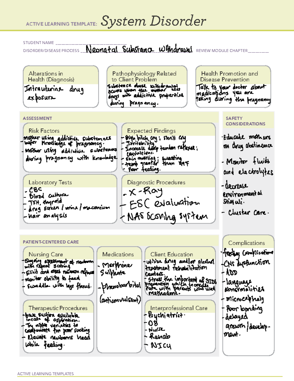 Maternal templates 2 - ACTIVE LEARNING TEMPLATES System Disorder ...