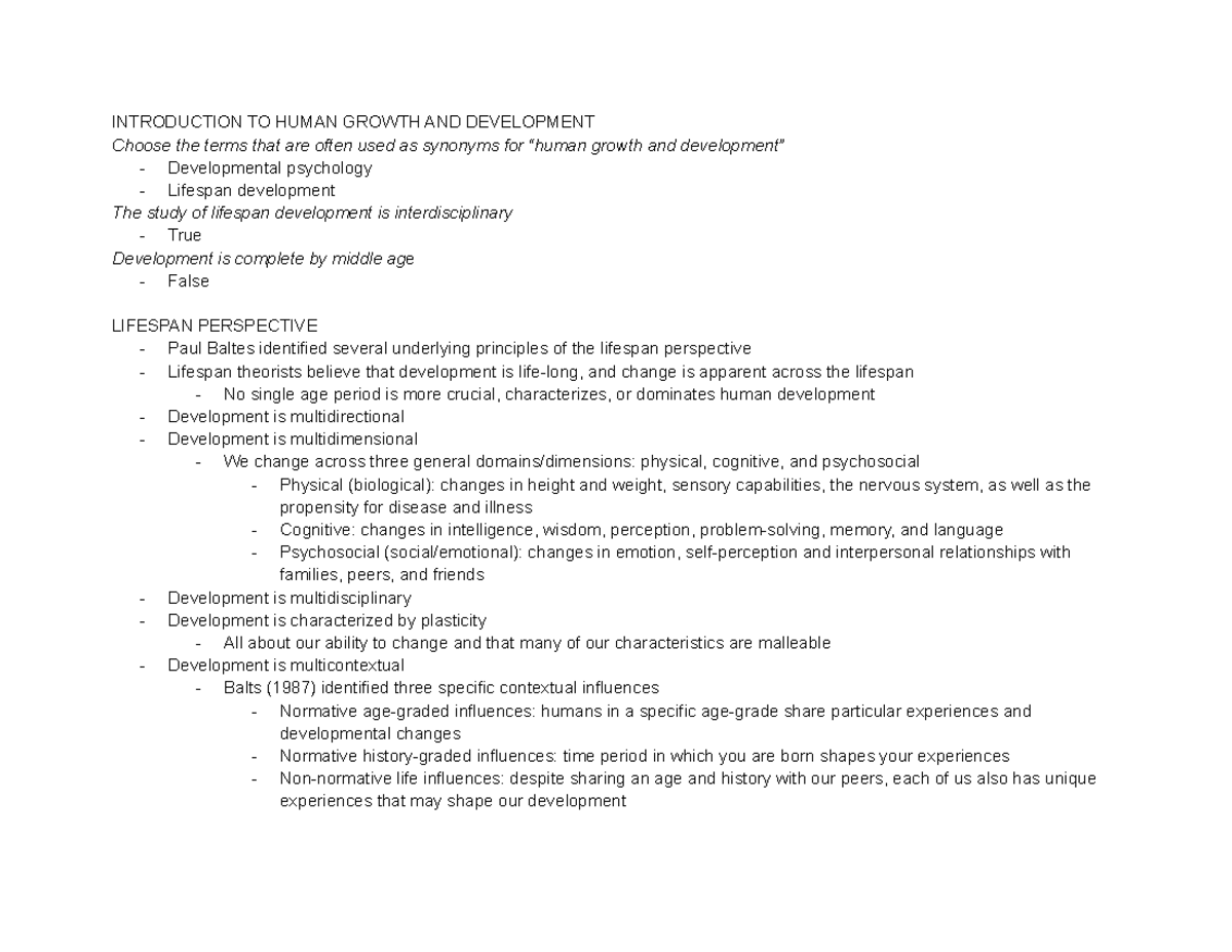Lifespan Introduction Interactive Lesson - INTRODUCTION TO HUMAN GROWTH ...