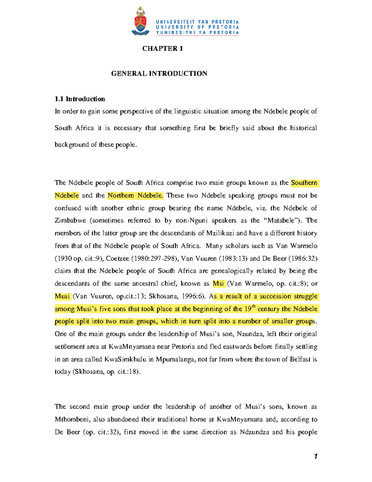 The History of the South African Amandebele - CHAPTER 1 GENERAL ...