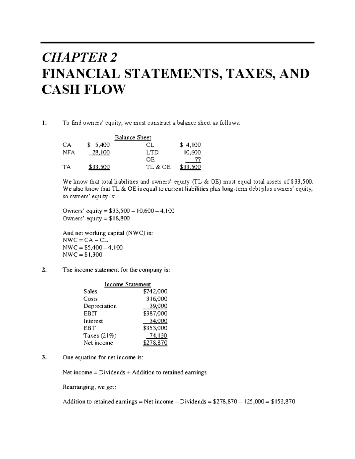 Chapter-2-Solutions - CHAPTER 2 FINANCIAL STATEMENTS, TAXES, AND CASH ...