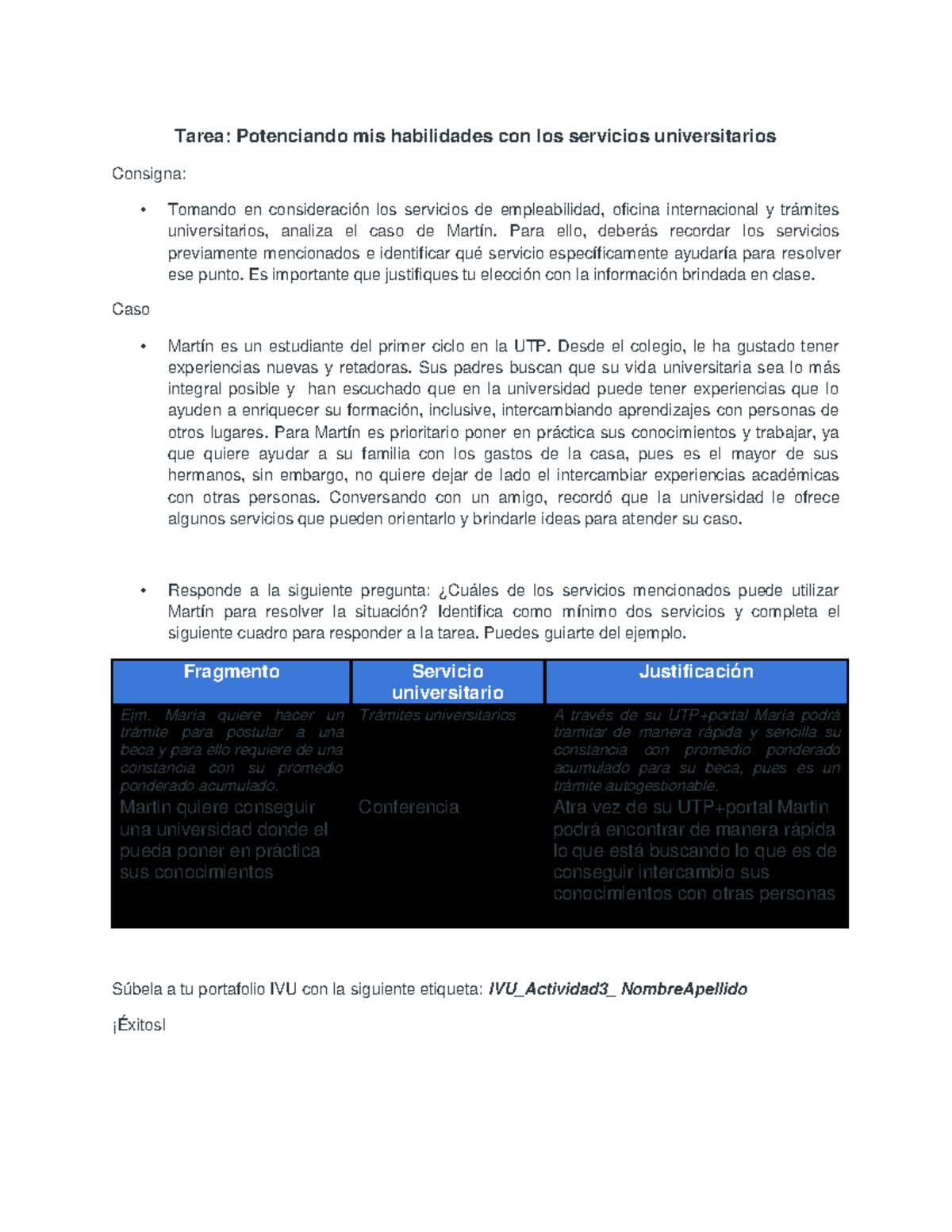 Ivu actividad 3 - Tarea: Potenciando mis habilidades con los servicios universitarios Consigna ...