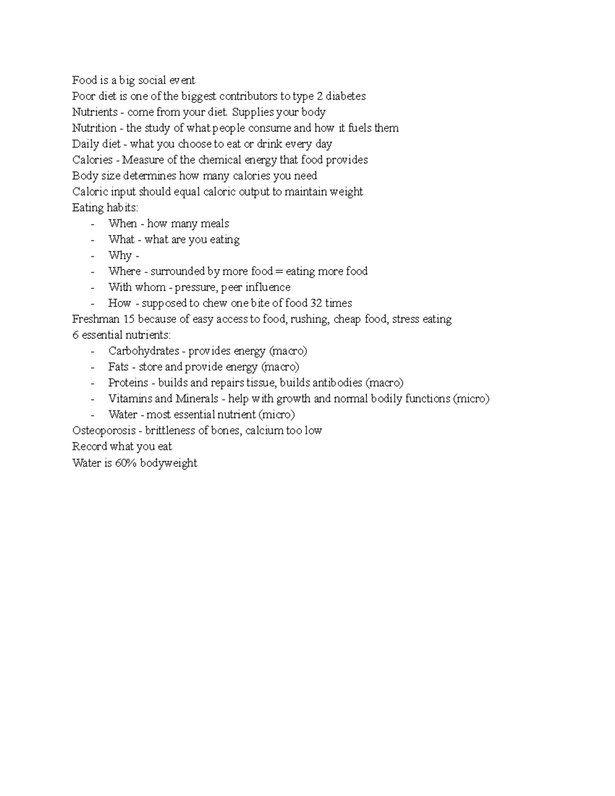 PE notes 4 - Eating habits - Food is a big social event Poor diet is ...