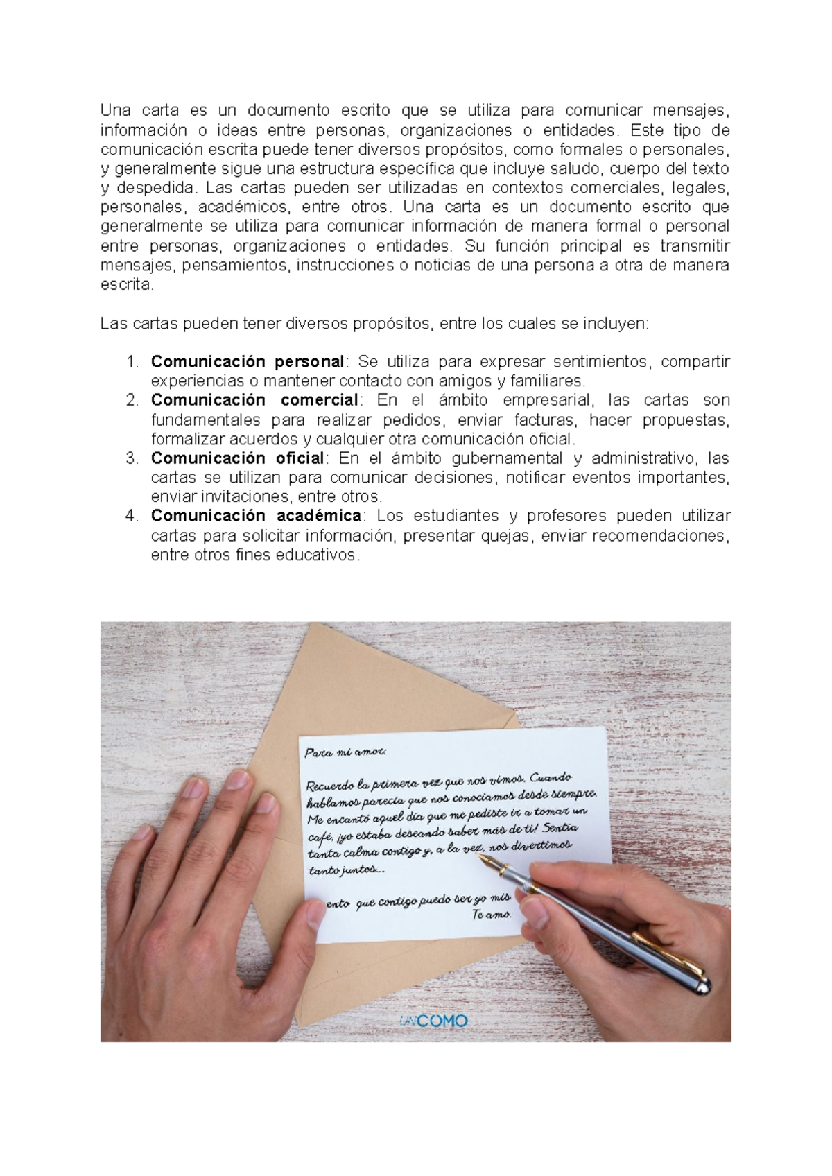 Carta - Una carta es un documento escrito que se utiliza para comunicar ...