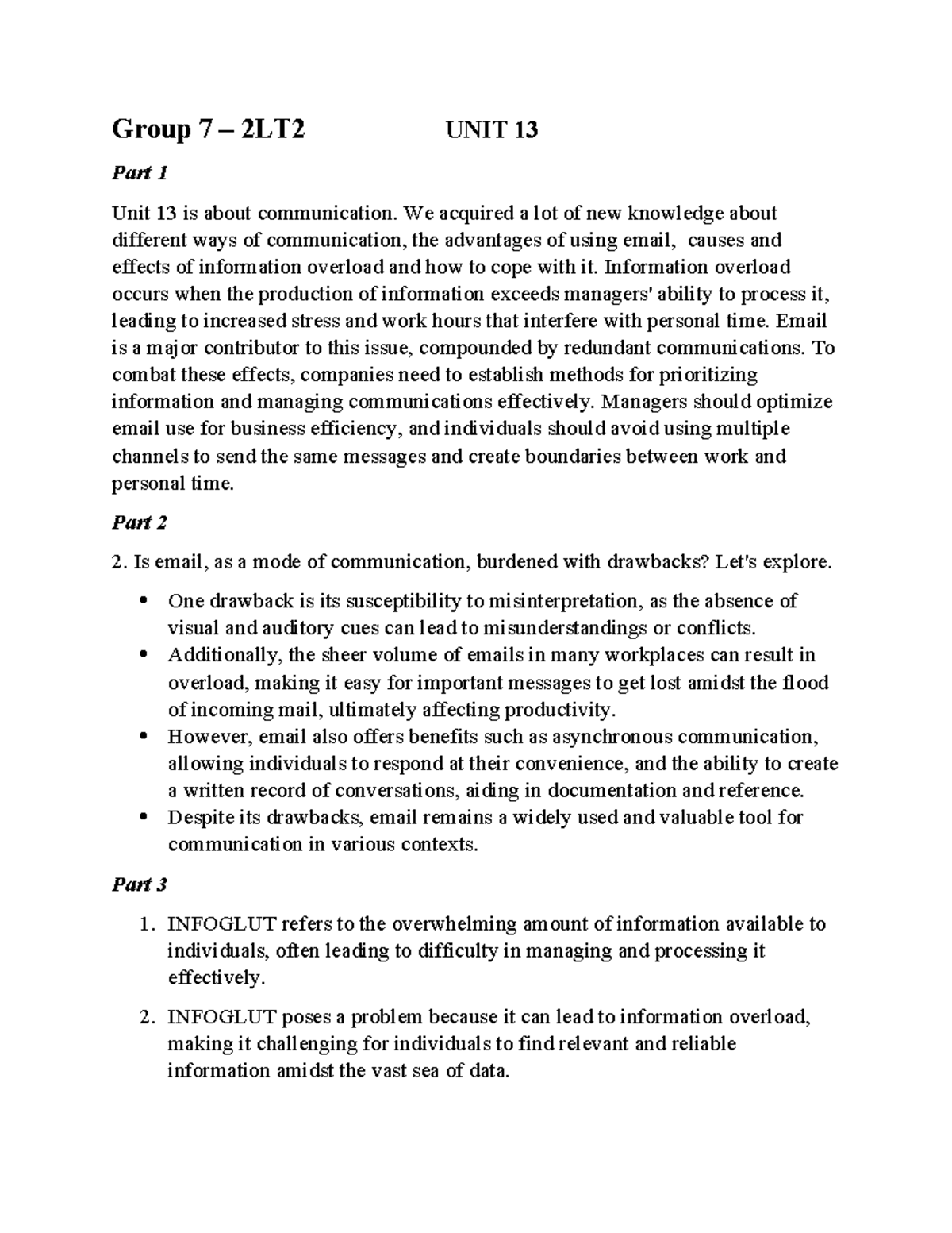 UNIT 13 - dfghjm, - Group 7 – 2LT2 UNIT 13 Part 1 Unit 13 is about ...