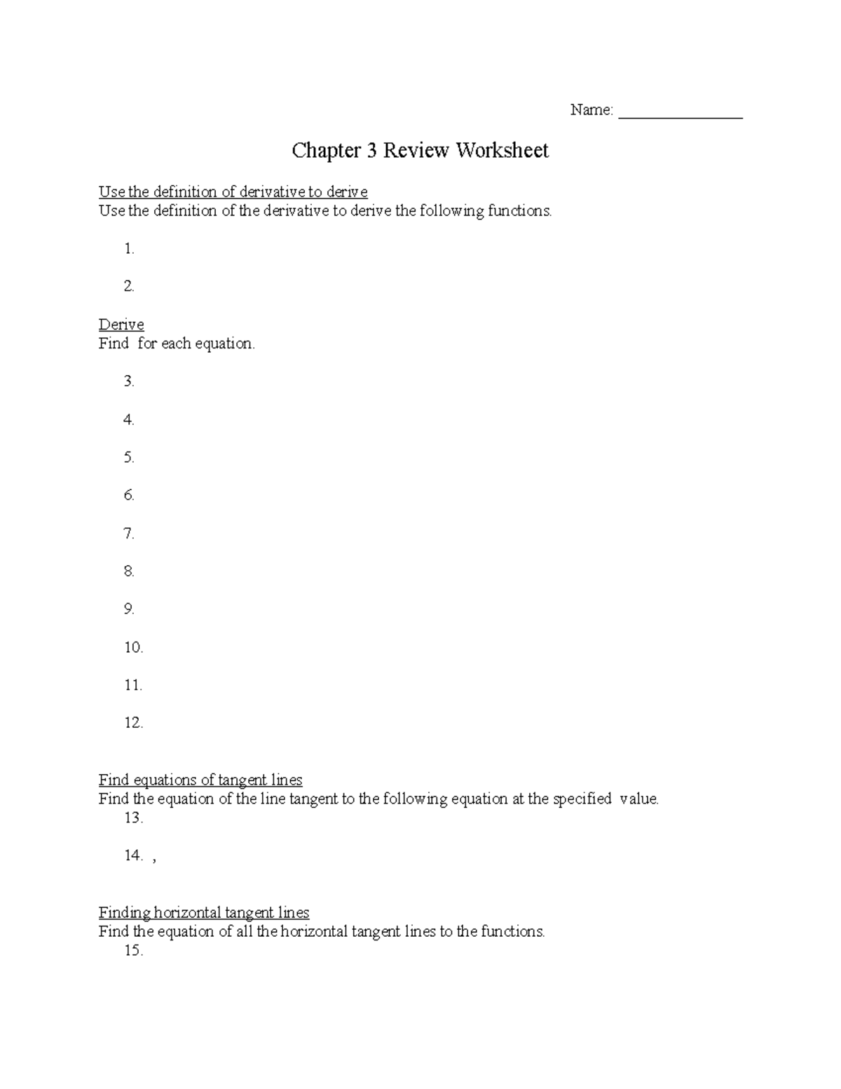 Review worksheet - CHEAT SHEET - Name: _______________ Chapter 3 Review ...