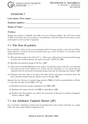 Intro Astro WS23 Exercise 02 - Introduction to Astrophysics S. Dreizler ...